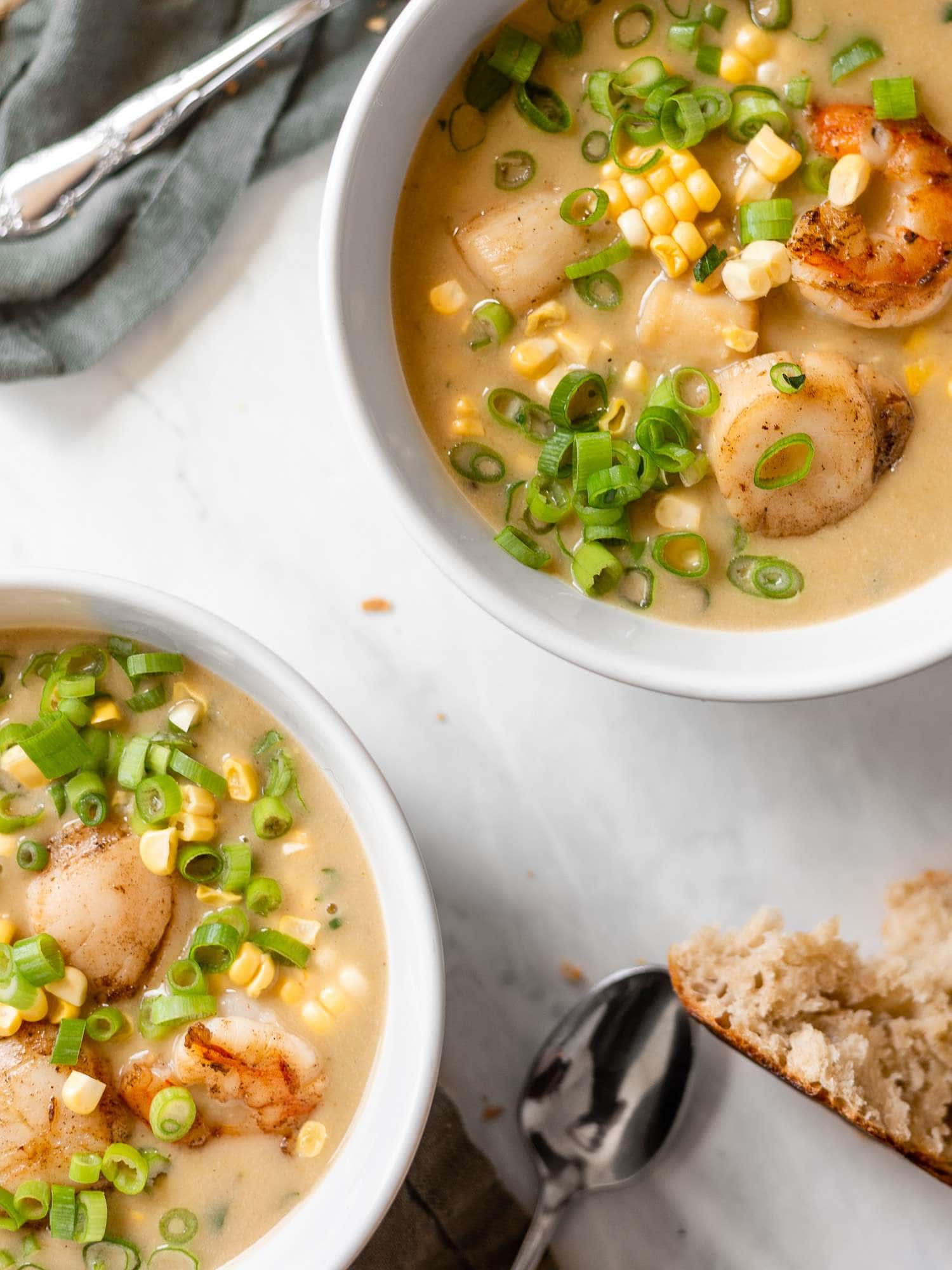 Rustic Scallop Shrimp and Corn Bisque • Cultured Guru