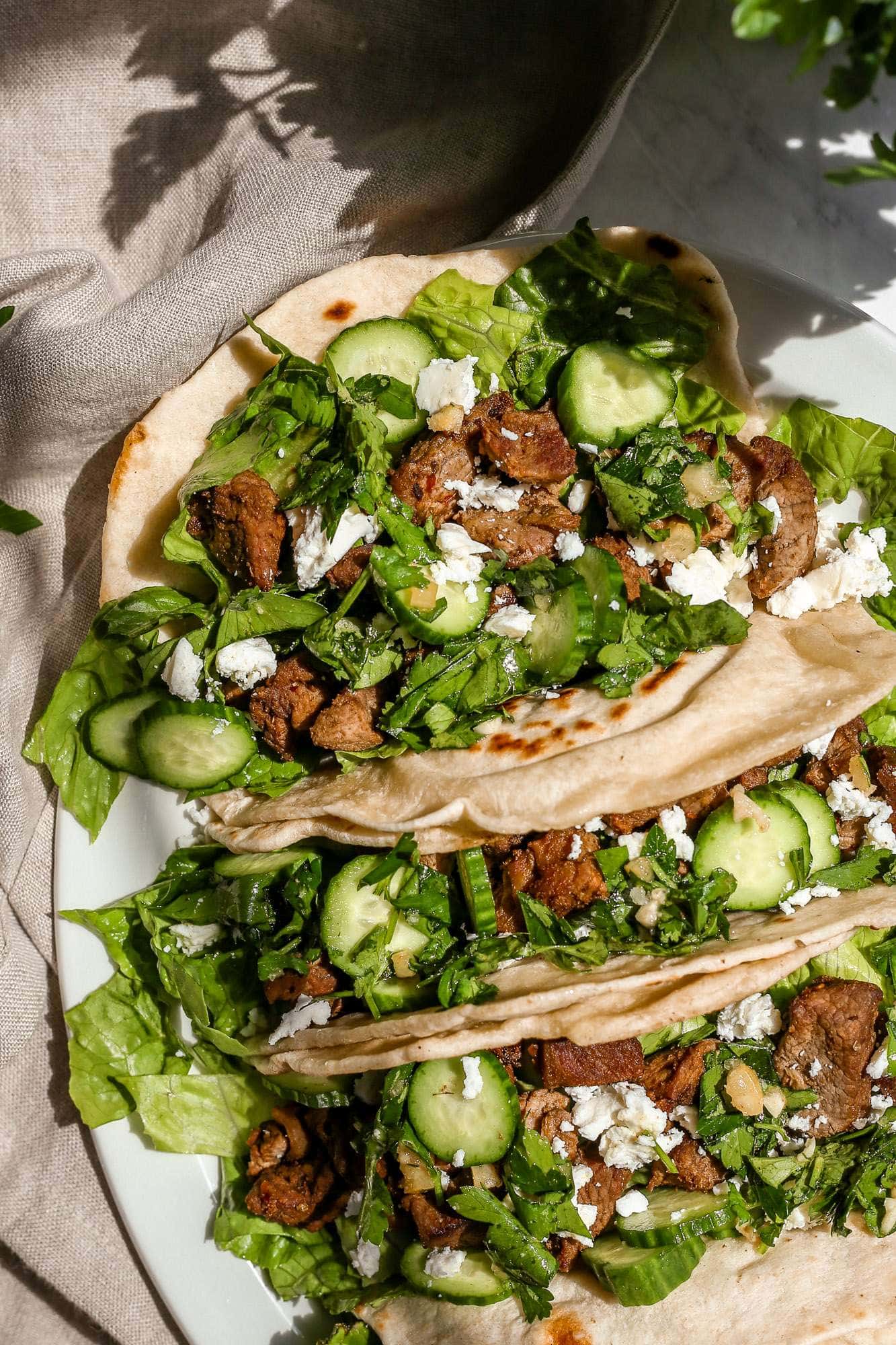 Lamb Tacos with Fermented Lemon Chermoula and Feta