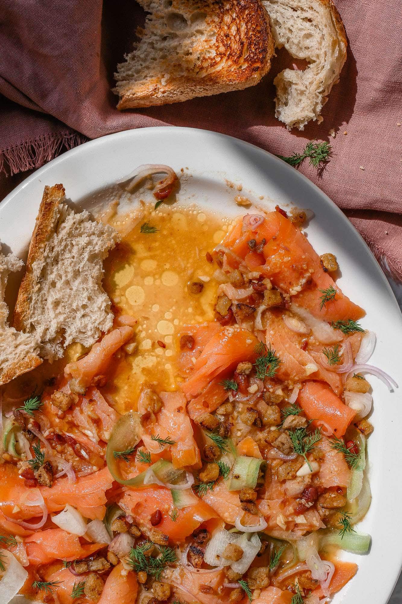 Smoked Salmon Carpaccio with Miso and Crispy Fermented Lemon