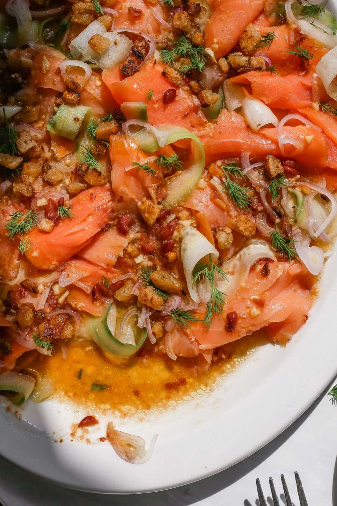 Smoked Salmon Carpaccio with Miso and Crispy Fermented Lemon