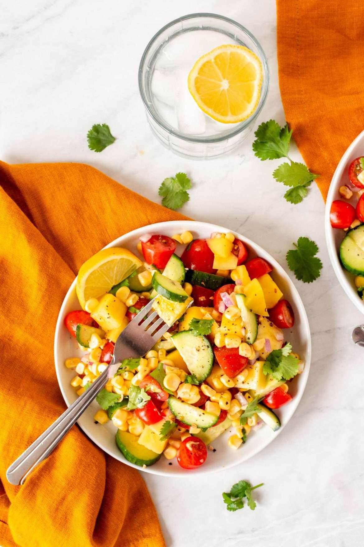 Summer Mango Tomato Salad with Cucumbers and Corn