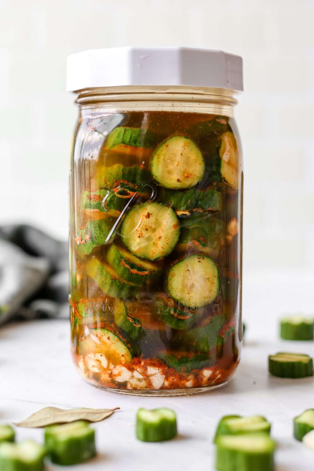 Full Sour Fermented Old Bay Pickles with Crushed Garlic