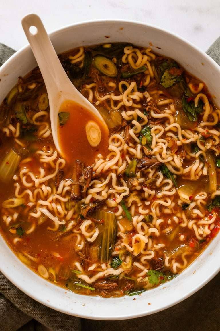 Slow Cooker Spicy Beef Ramen Made with Chuck Roast