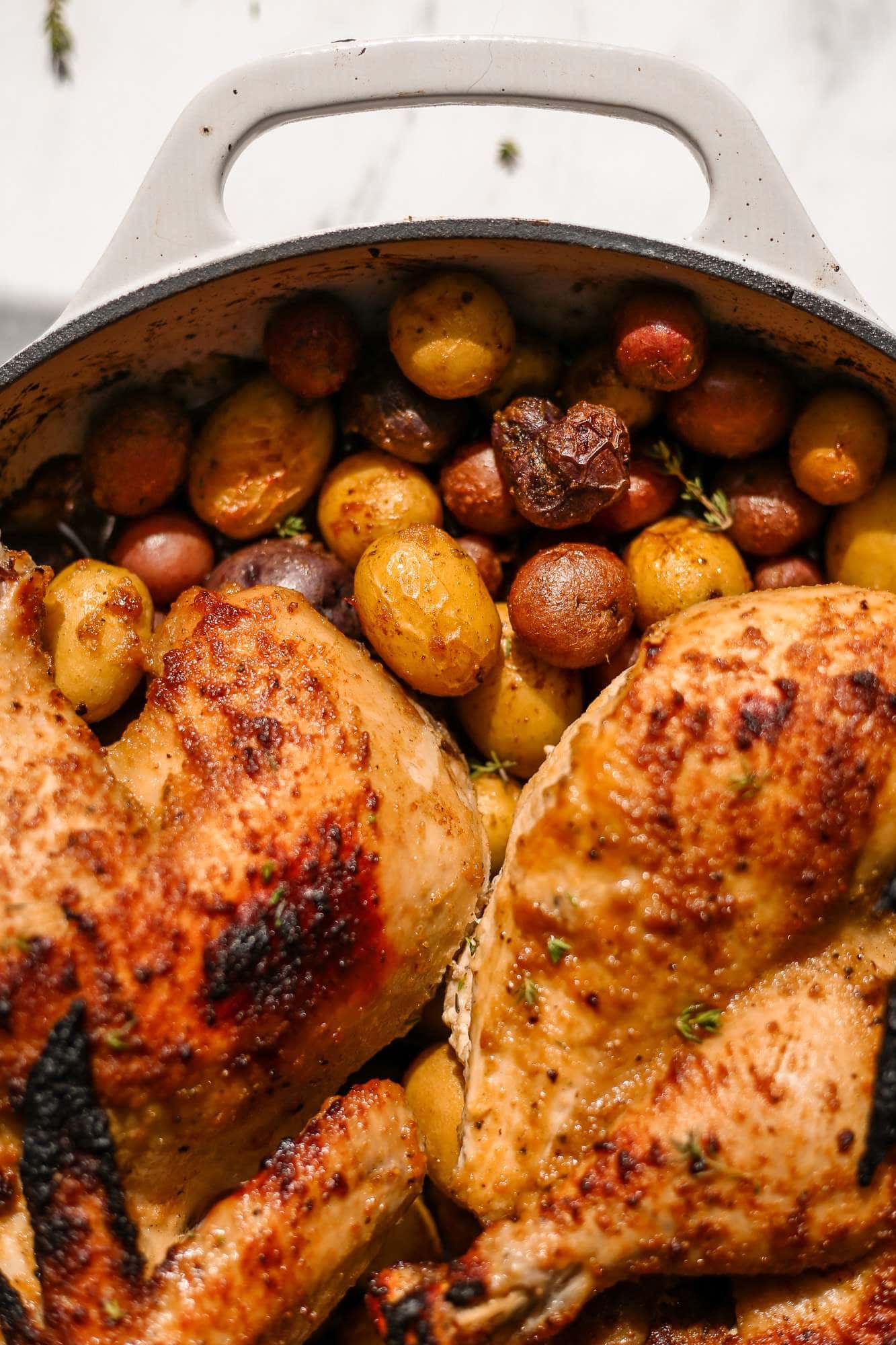 Roasted Half Chicken with Honey Miso Butter Rub and Potatoes