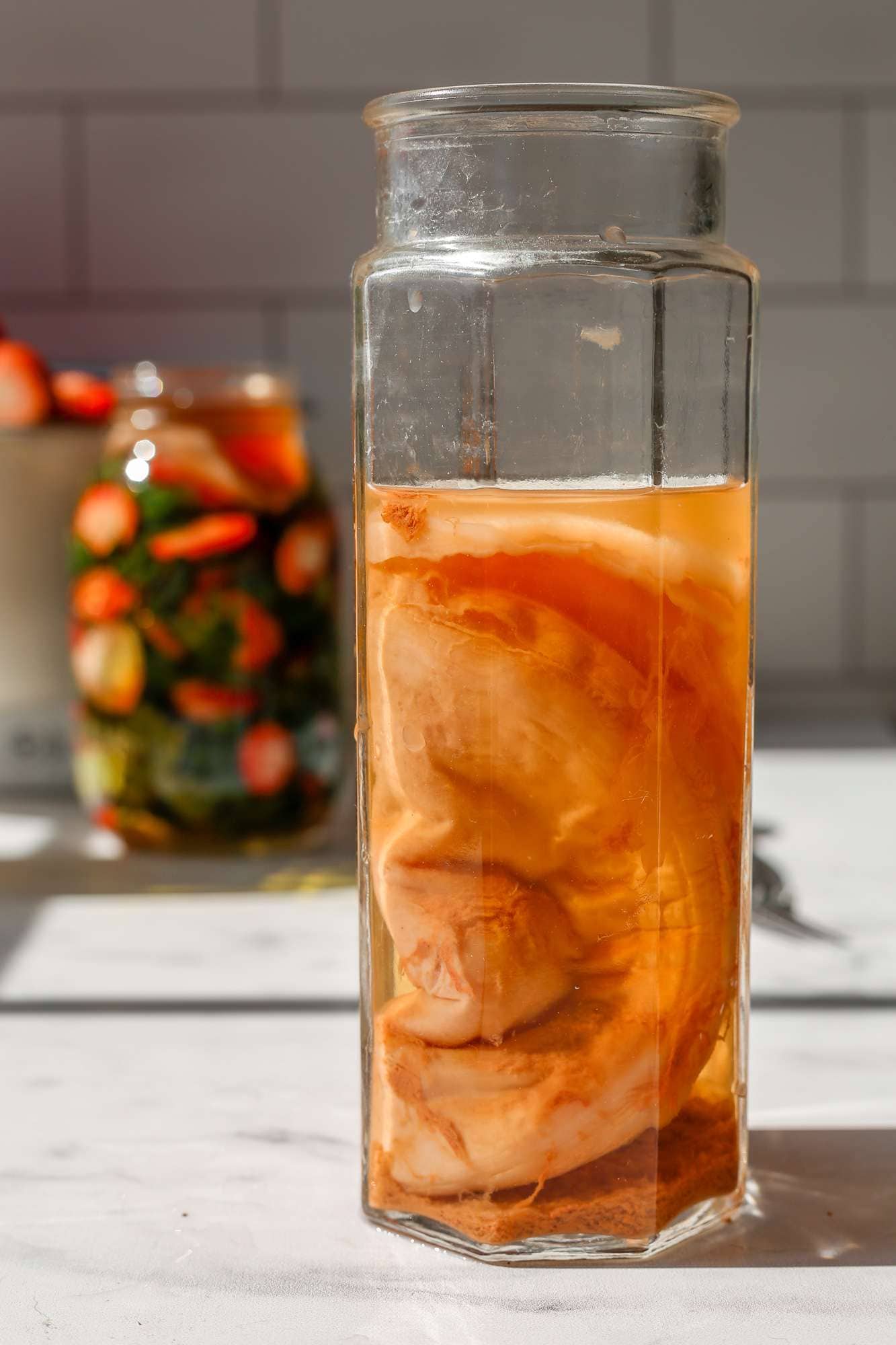 White Wine Strawberry Vinegar Made with Strawberry Tops